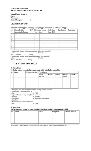 format pengkajian keperawatan komunitas | DOC