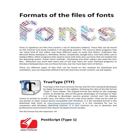 Font file formats: TrueType (TTF), PostScript y OpenType (OTF) | PDF