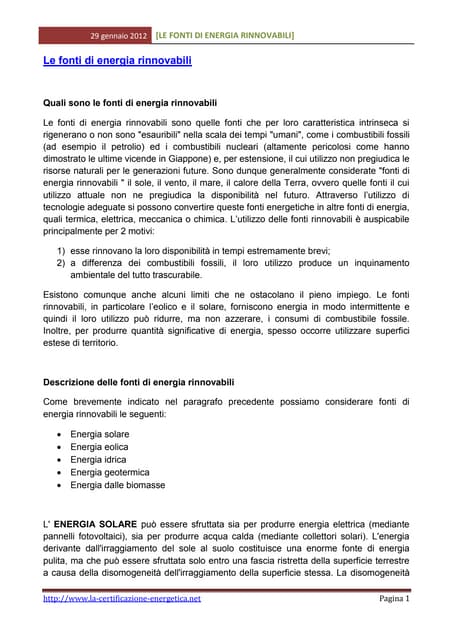 Presentazione le energia rinnovabili | PPTX | Power and Energy Industry | Industries