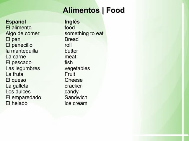 Food in Spanish - ELE Vocabulary / Alimentos en español - vocabulario