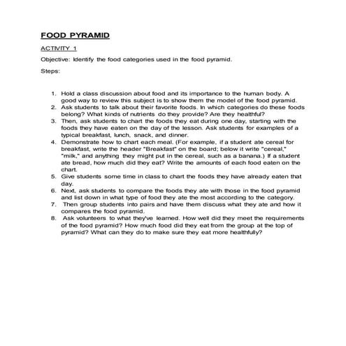 lesson plan (activity) - Food pyramid | DOCX