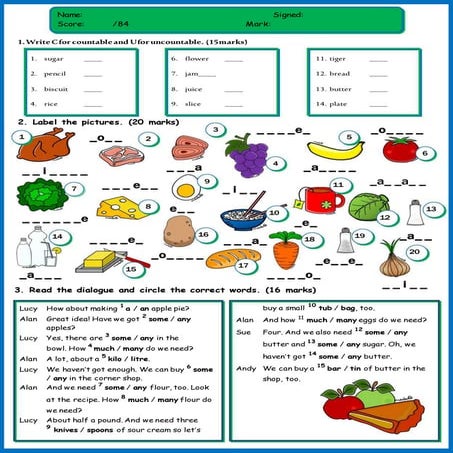 Food test-countableuncountableaansomeanyfood-vocab-fun-activities-games ...