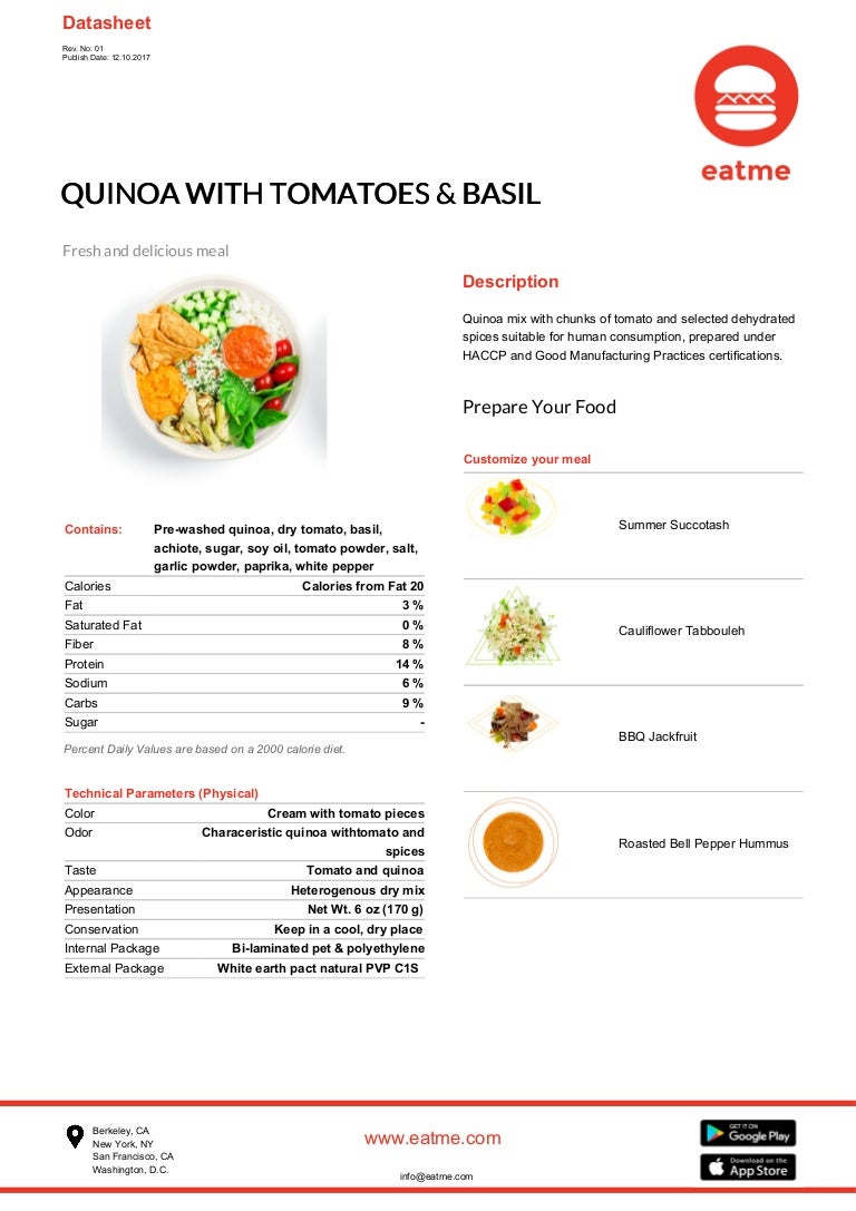 Food and Beverage Datasheet Template