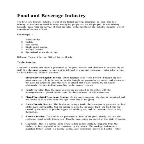 Food and Beverage Industry | DOCX