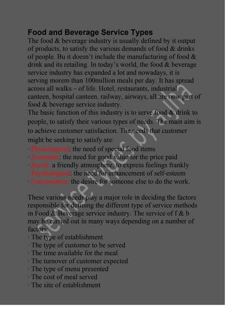 Presentation on F & B (Food & Beverage) | PPTX