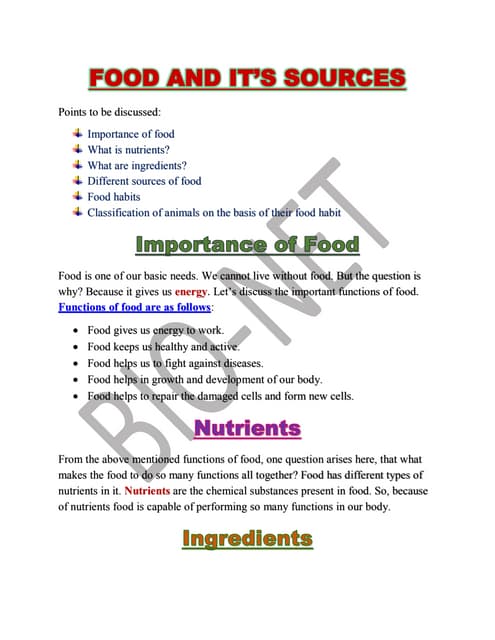 presentation on source of food - in english | PPT