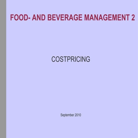 Food and BeveragE Cost Control | PPTX