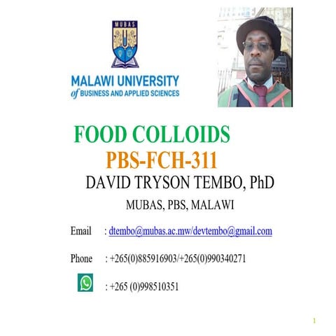 Food Colloids: PHASES; COLLOIDAL;CLASSES | PPT