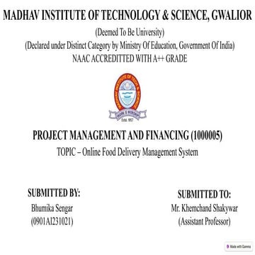 Food Delivery Management System In Project Management | PPTX