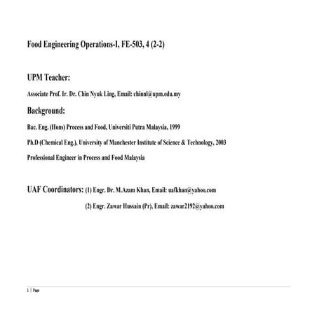 Food engineering operations fe503 introduction handout | PPT