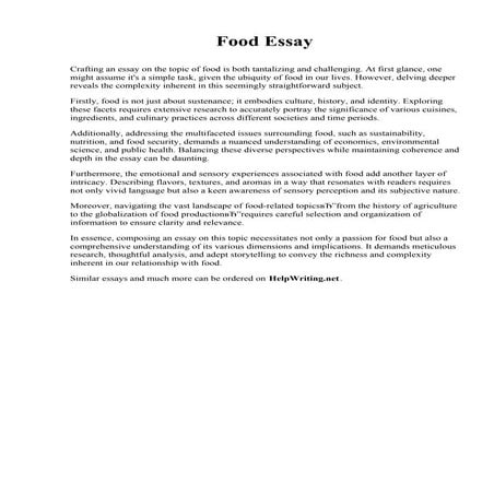 Food Essay. Inver Hills Community College | PDF