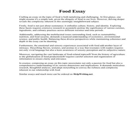 Food Essay. Food Essay. Healthy food essay - Get Help | PDF