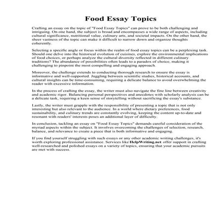Food Essay Topics. Argumentative Essay Topics About Vegetarians ...