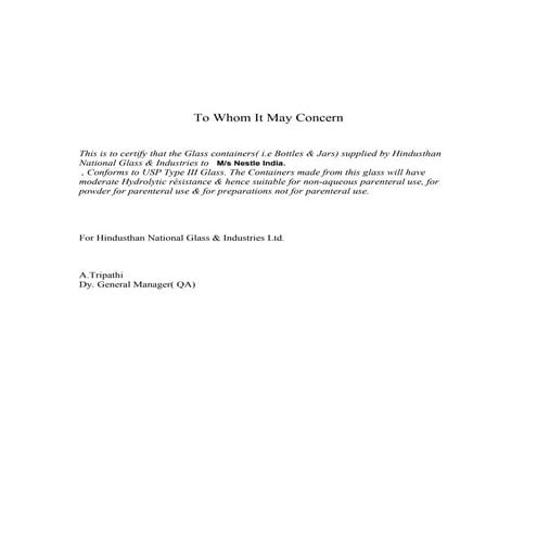 Food Grade Certificate | DOC