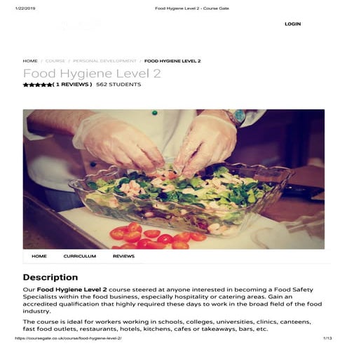 Food Hygiene Level 2 - Course Gate | PDF