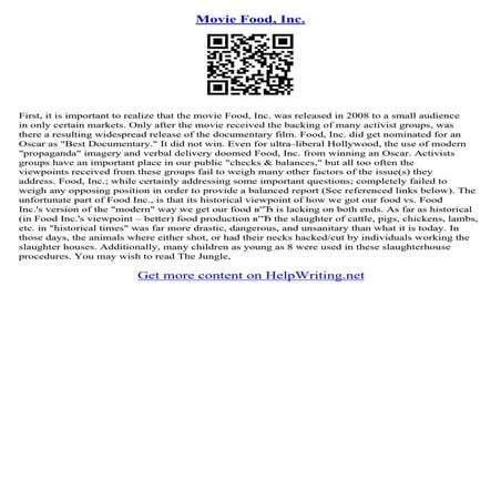 Food Inc Movie Essay | PDF