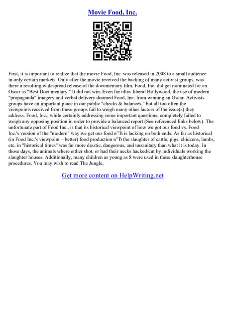 Food Inc. Analysis | PDF | Agriculture | Industries