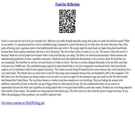 Food Inc Reflection | PDF