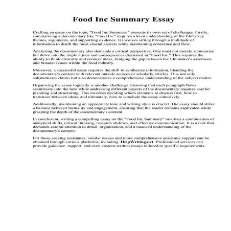 Food Inc Summary Essay.pdf | Free Download