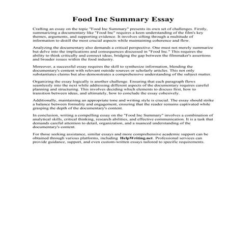 Food Inc Summary Essay | PDF