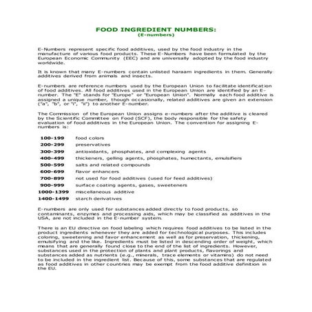 Food ingredient numbers | DOCX