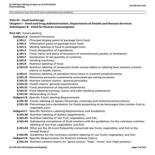 Food labelling 21 CFR Part 101 (up to date as of 3-27-2023).pdf ...