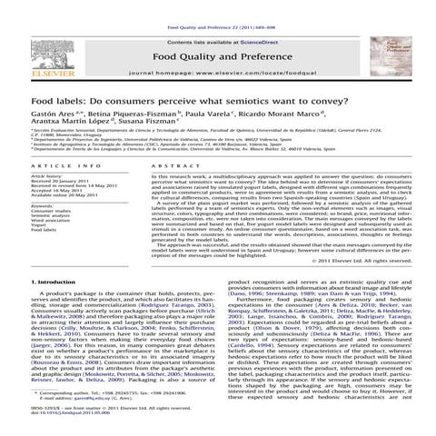 Food labels do consumers perceive what semiotics want to convey | PDF