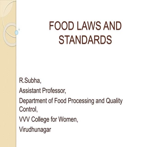 Indian Food laws and Standards | PPTX