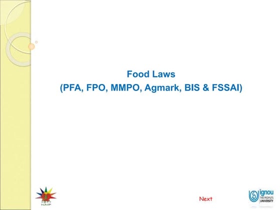 Indian Food laws and Standards | PPTX | Food Industry | Industries