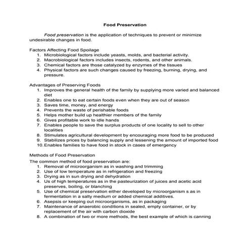 Food preservation | DOCX | Chemistry | Science