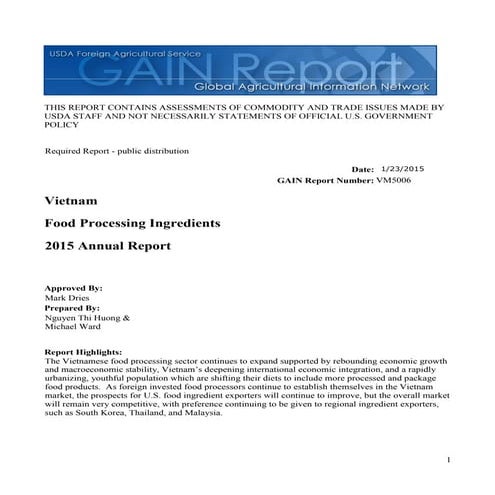Food processing ingredients Vietnam_2015 Annual Report | PDF