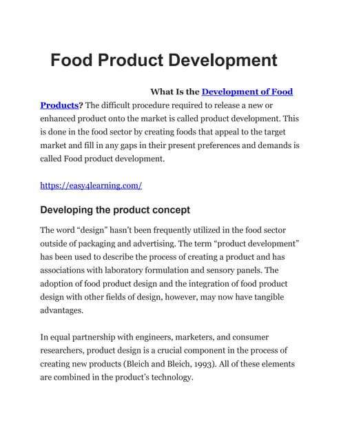 Food Product Development Process, Design & Strategies" | PPTX