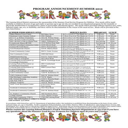 Lansing School District Summer Food Program | PDF