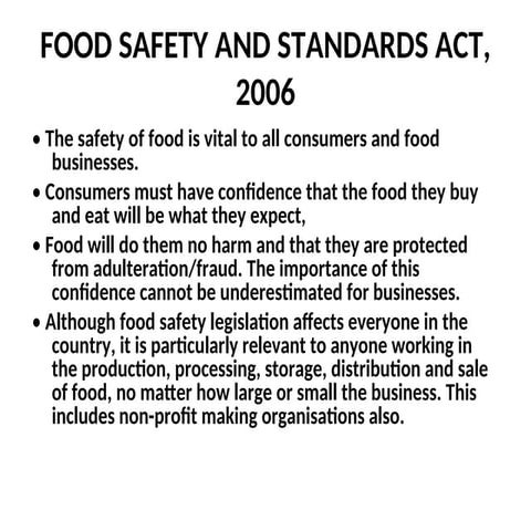 Food Safety & Standard Act, 2006 | PPTX