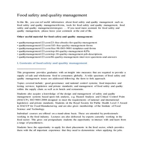 Food safety and quality management | DOCX