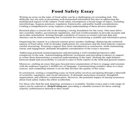 Food Safety Essay. Basics of Food Safety | PDF