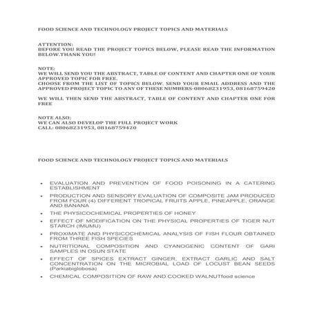 FOOD SCIENCE AND TECHNOLOGY PROJECT TOPICS AND MATERIALS.docx