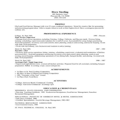 Chef Cv Template Pdf