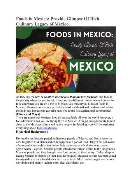 Mexican cuisine presentation | PPTX | World Cuisines | Food & Drink