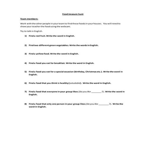 Food treasure hunt | DOCX