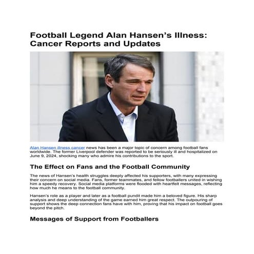 Football Legend Alan Hansen’s Illness: Cancer Reports and Updates | DOCX