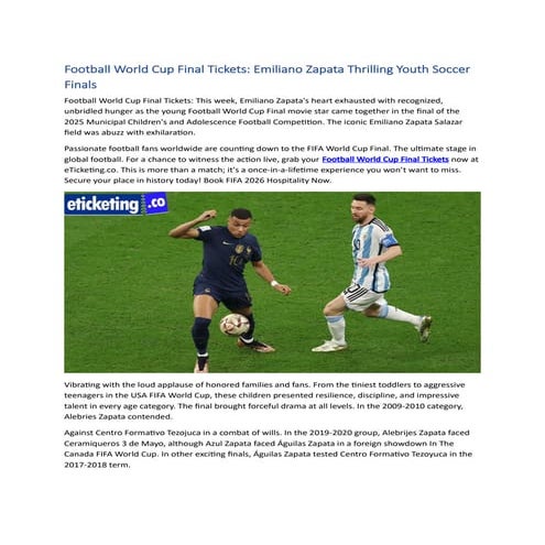 Football World Cup Final Tickets Emiliano Zapata Thrilling Youth Soccer ...