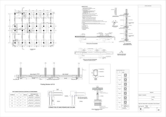 Typical Rcc Column And Footing Plan With Section Drawing Elevation