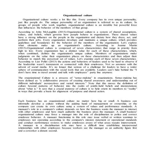 Organizational culture | DOCX | Business Administration | Business