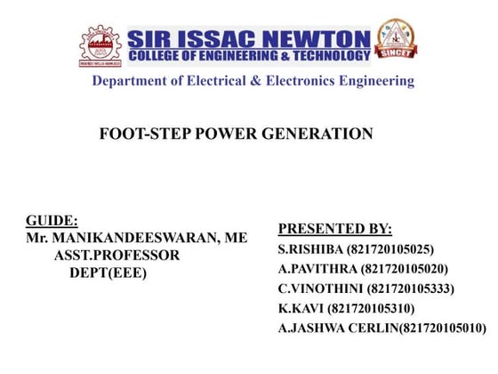 Footstep power generation system Final year be project | PDF