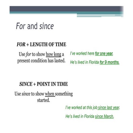 For vs. Since (present perfect) | PDF