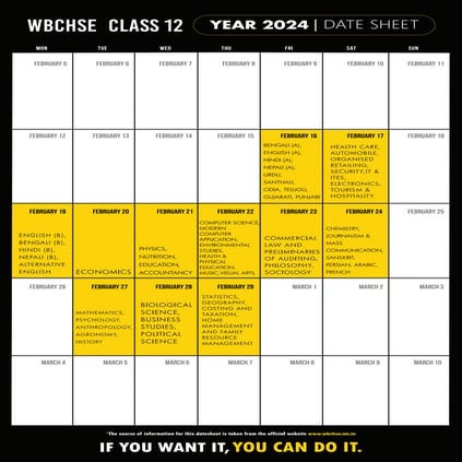 WBCHSE Class 12 Date sheet 2024 | PDF