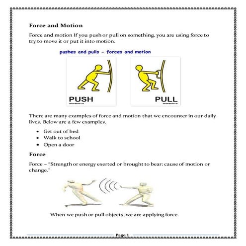 Force and motion assignment | DOCX | Physics | Science