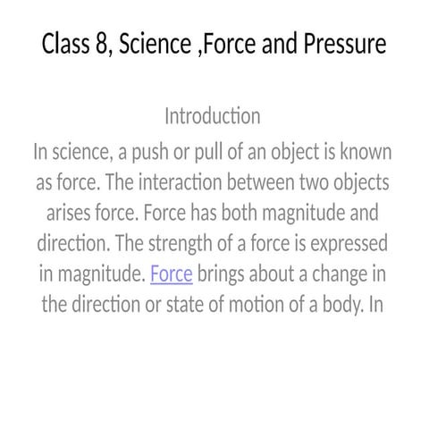 force and pressure, class 8 for cbse board | PPT