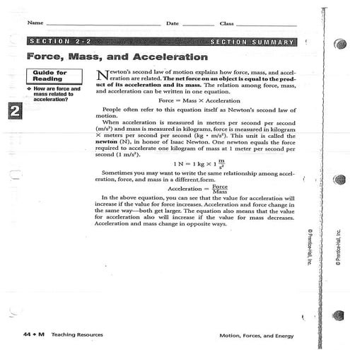 Force, mass, and acceleration | PDF